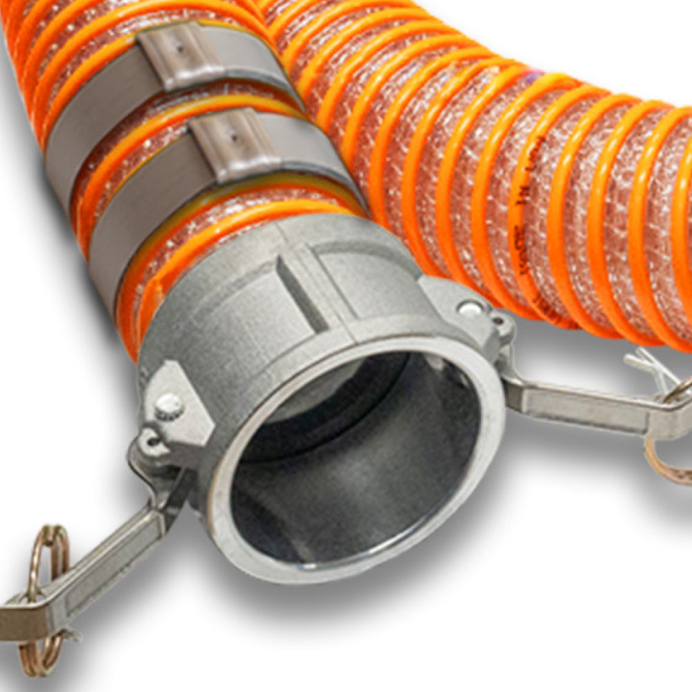 2" Orange & Clear PVC Suction Hose Camlock Female x Camlock Male